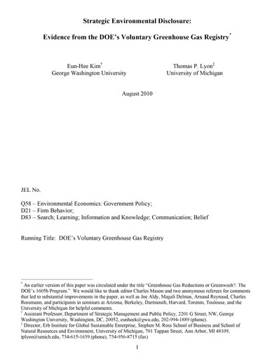 Strategic Environmental Disclosure: Evidence from the DOE's Voluntary ...